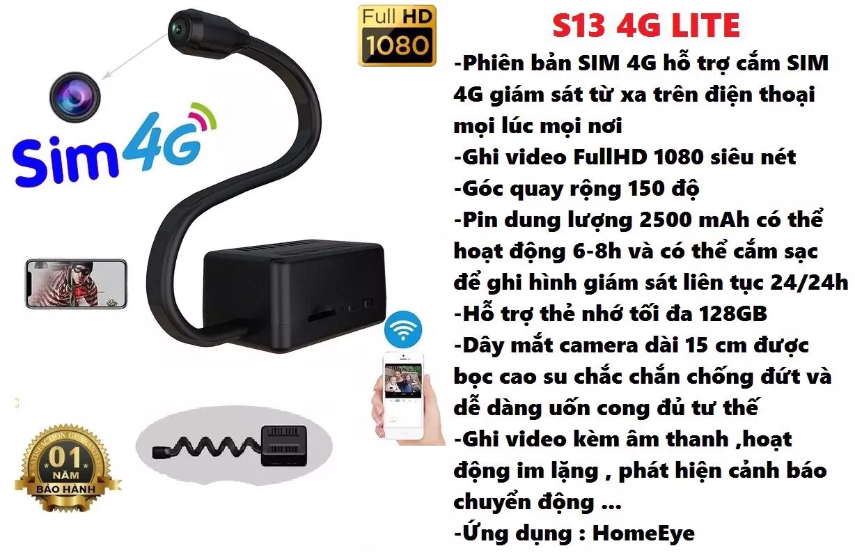 Camera siêu nhỏ dùng sim 4G giấu kín giám sát từ xa